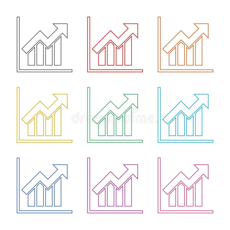 Growth Chart Icon, Color Icons Set Stock Vector - Illustration of green ...