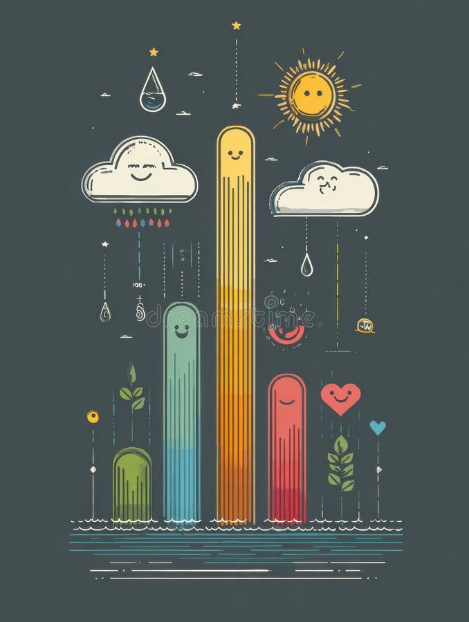 Growth Chart Illustration Featuring Sun, Water, Light, and Emotion ...