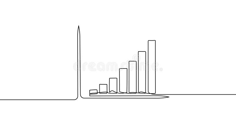 Growth Chart in One Line Art Style. Graph Drawing with Editable Black ...
