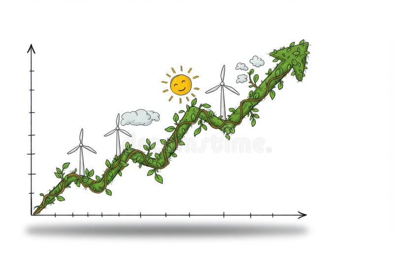 Growth Chart with Renewable Energy Symbols and Greenery Elements Stock ...