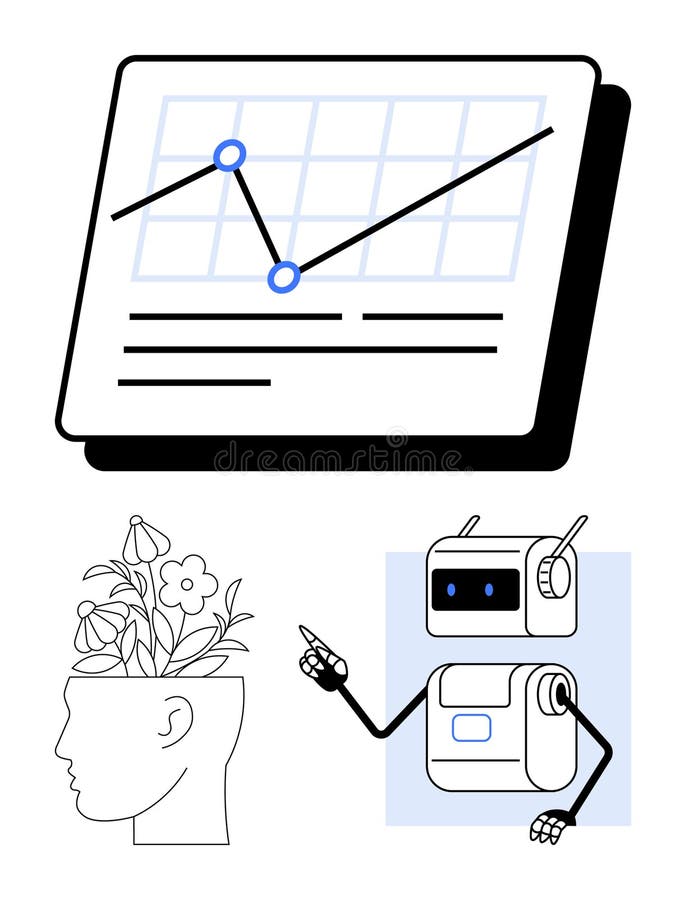 Growth Chart with Robotic Interaction and Blossoming Mind Concept Stock ...