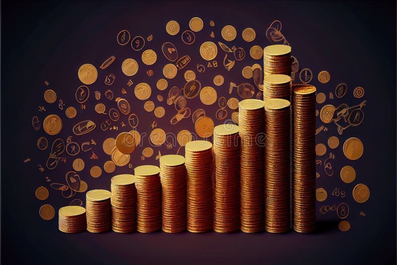 Growth Charts with Gold Coins. Generative AI Stock Illustration ...