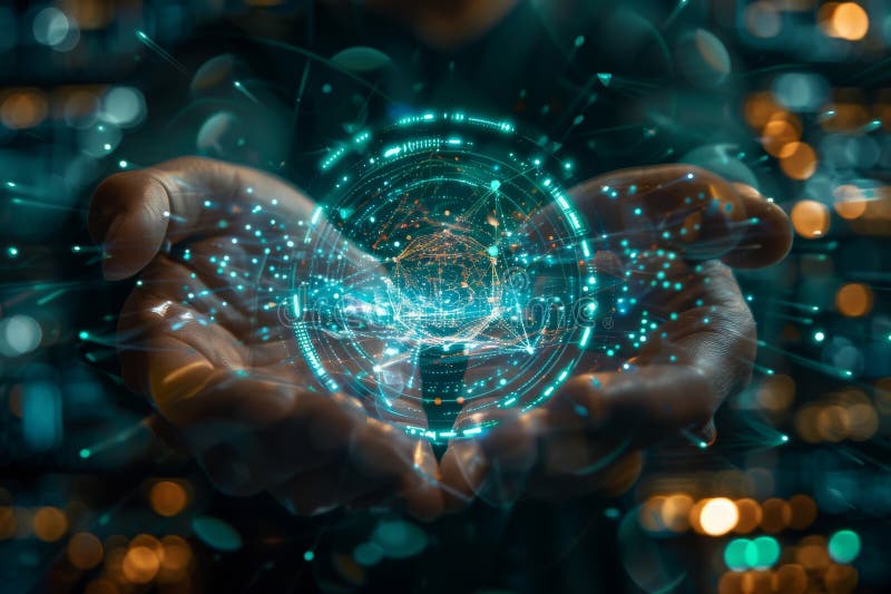 Growth Cryptocurrency Graph and Icon in Hands, Digital Art Technology ...