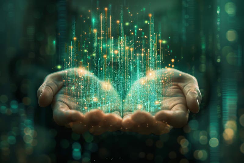 Growth Cryptocurrency Graph and Icon in Hands, Digital Art Technology ...