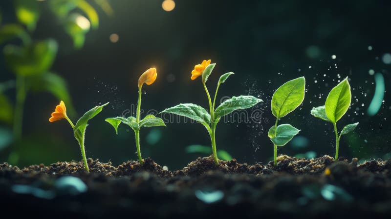 Growth Cycle of Plants in Time Lapse Illustration with Nature Elements ...