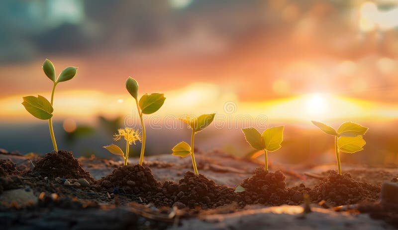 Growth Cycle: Seed To Success at Sunset Stock Illustration ...