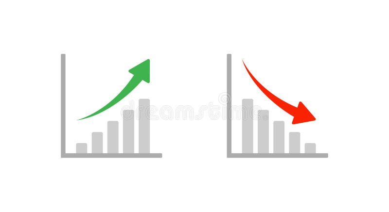 Growth and Decline Bar Chart Icon in Flat Style. Upward and Downward Arrow Graph Symbol Stock ...