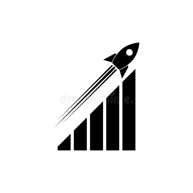 Growth Diagram with Rocket Going Up Icon Isolated on White Background ...