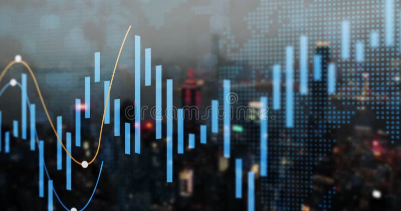 Growth, Digital and Lines with Graph in City for Finance or Supply ...