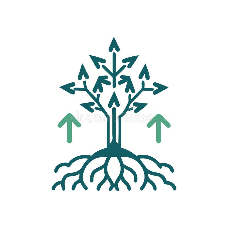 Growth and Expansion: Tree with Arrows, Root System, and Upward Arrows ...