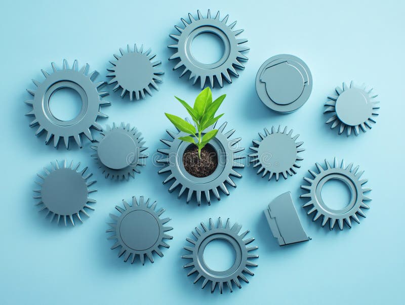 Growth within Gears: Plant Sprouting from Cogs Stock Illustration ...