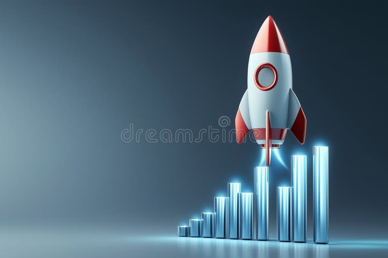 Growth in Graph Bar with Rocket Rising Moving Up Ai Illustration Stock ...