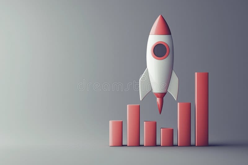 Growth in Graph Bar with Rocket Rising Moving Up Ai Illustration Stock ...