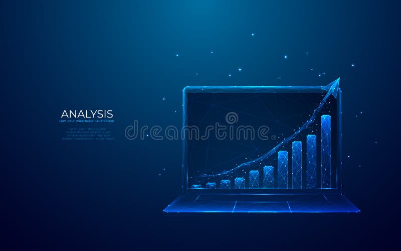 Growth Graph Chart on a Laptop Screen on Technology Blue Background ...