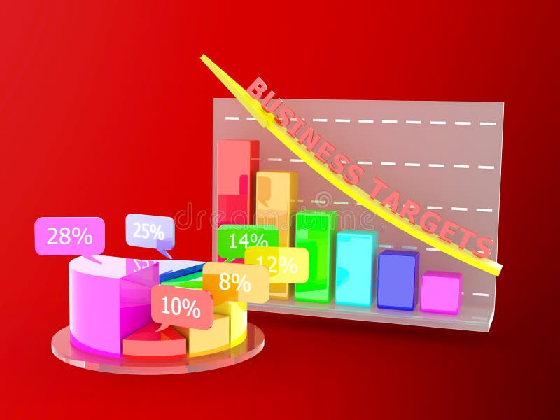 Growth Graph with Pie Chart Stock Illustration - Illustration of ...