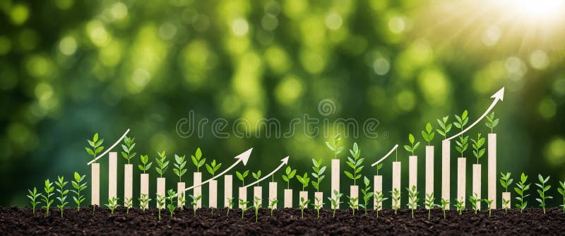 Growth Graph with Plants, Financial Success Concept, Upward Trend in a ...