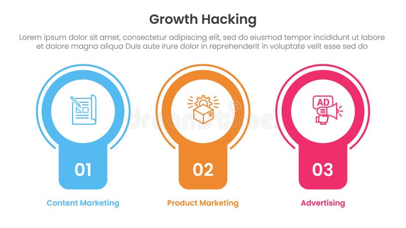 Growth Hacking Infographic 3 Point with Badge Circle Banner Shape for ...