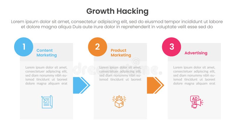 Growth Hacking Infographic 3 Point with Box Information and Arrow ...
