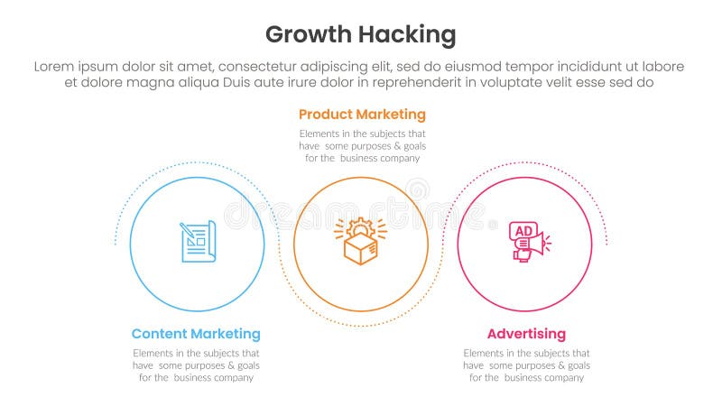 Growth Hacking Infographic 3 Point with Outline Circle Circular Wave Up ...