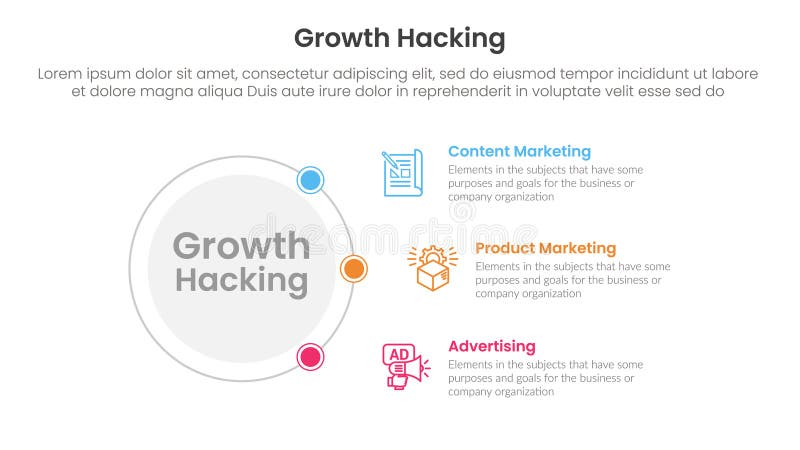 Growth Hacking Infographic 3 Point with Outline Circle Connecting ...