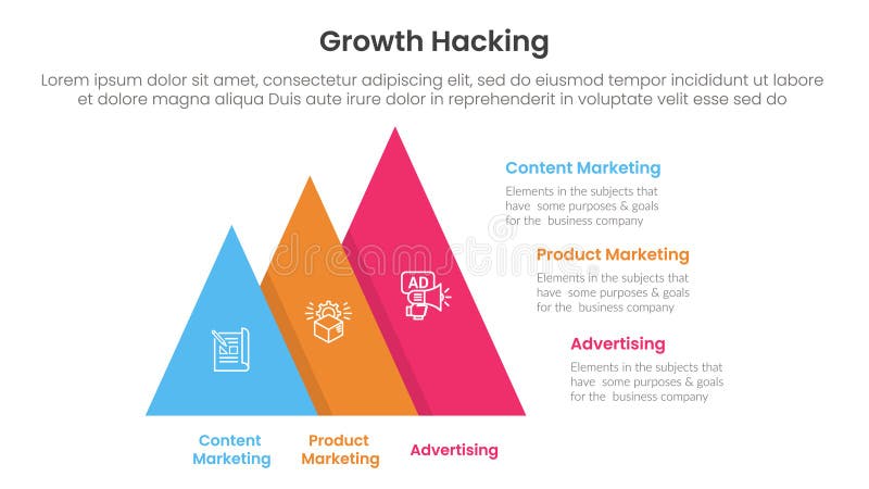 Growth Hacking Infographic 3 Point with Pyramid Shape Increase Size ...