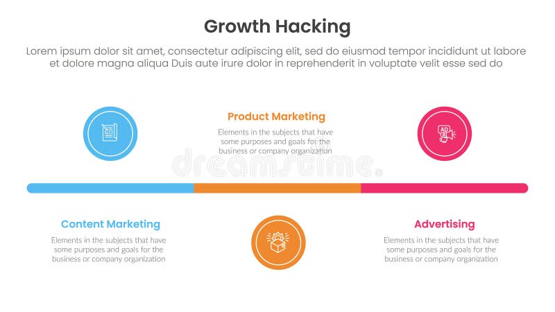 Growth Hacking Infographic 3 Point with Small Circle Timeline Horizontal for Slide Presentation ...