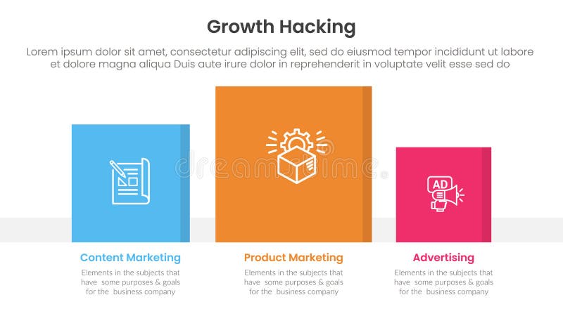 Growth Hacking Infographic 3 Point with Square Chart Data Box Right ...
