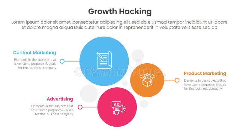 Growth Hacking Infographic 3 Point with Vertical Circle Stack Direction ...