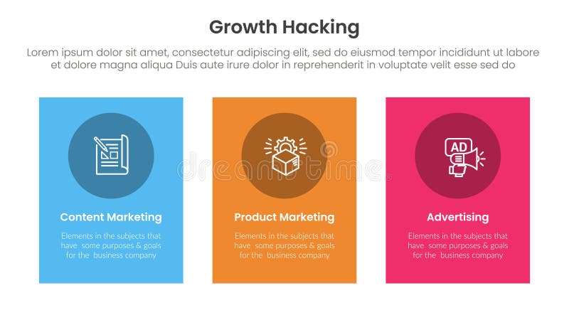 Growth Hacking Infographic 3 Point with Vertical Rectangle Big Box for ...