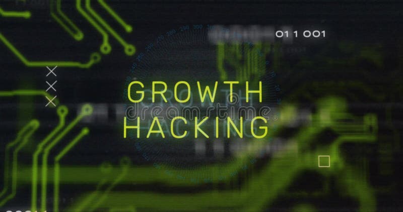 Growth Hacking Text Animation Over Green Circuit Board Graphics Stock ...