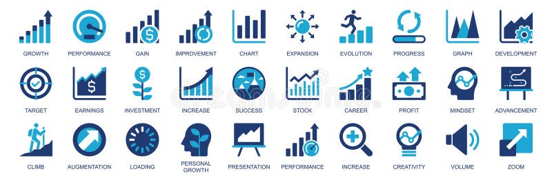 Growth Icon Set in Flat Duotone Solid Icons Web Design. Pack Pictograms ...