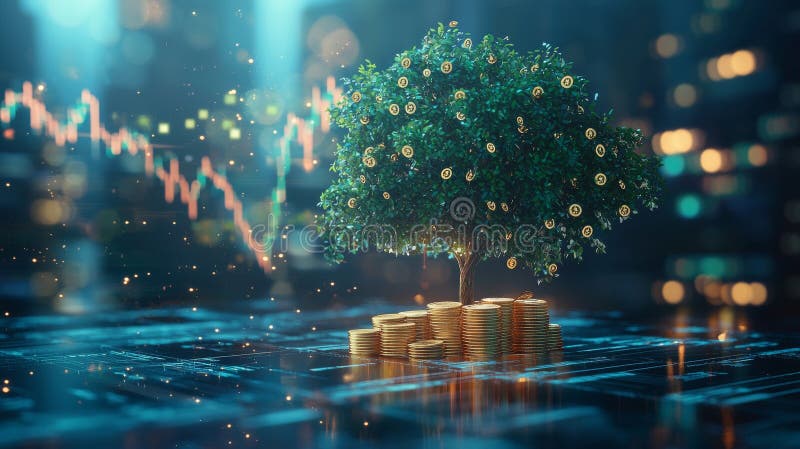 Growth and Investment in Technology are Symbolized by Coins Growing ...