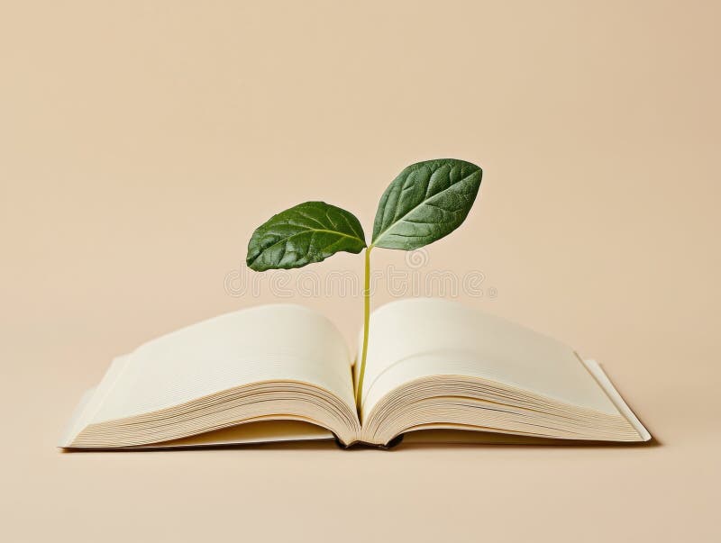 Growth and Knowledge Concept. a Sprout Emerging from the Open Pages of ...