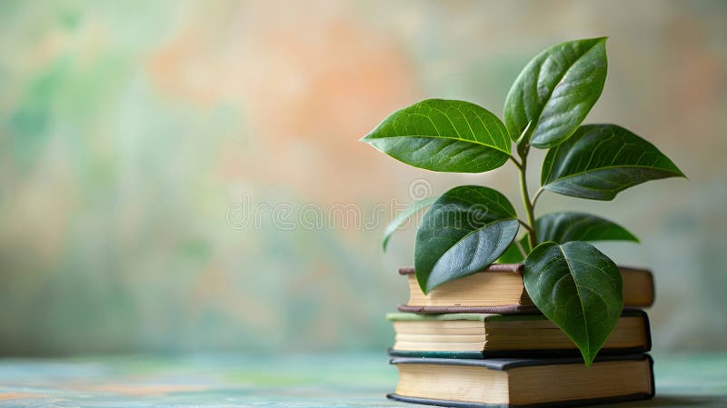 Growth through Knowledge: a Sprout Emerges from Stacked Books on ...