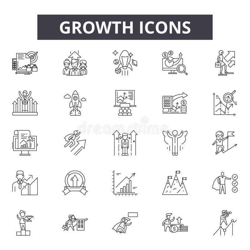 Growth Line Icons for Web and Mobile Design. Editable Stroke Signs ...