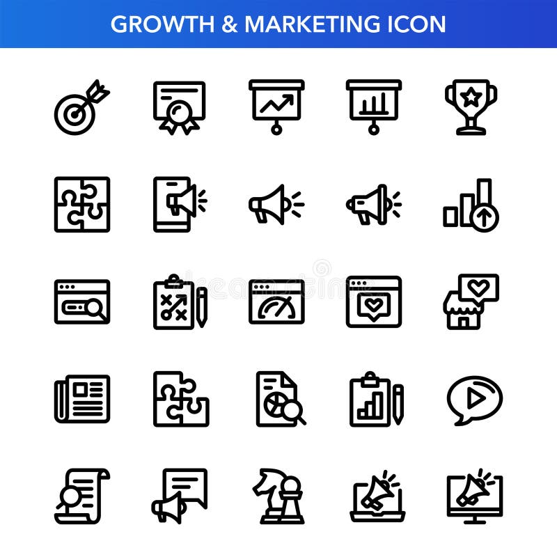Growth and Marketing Icon Set. Stock Vector - Illustration of growth ...