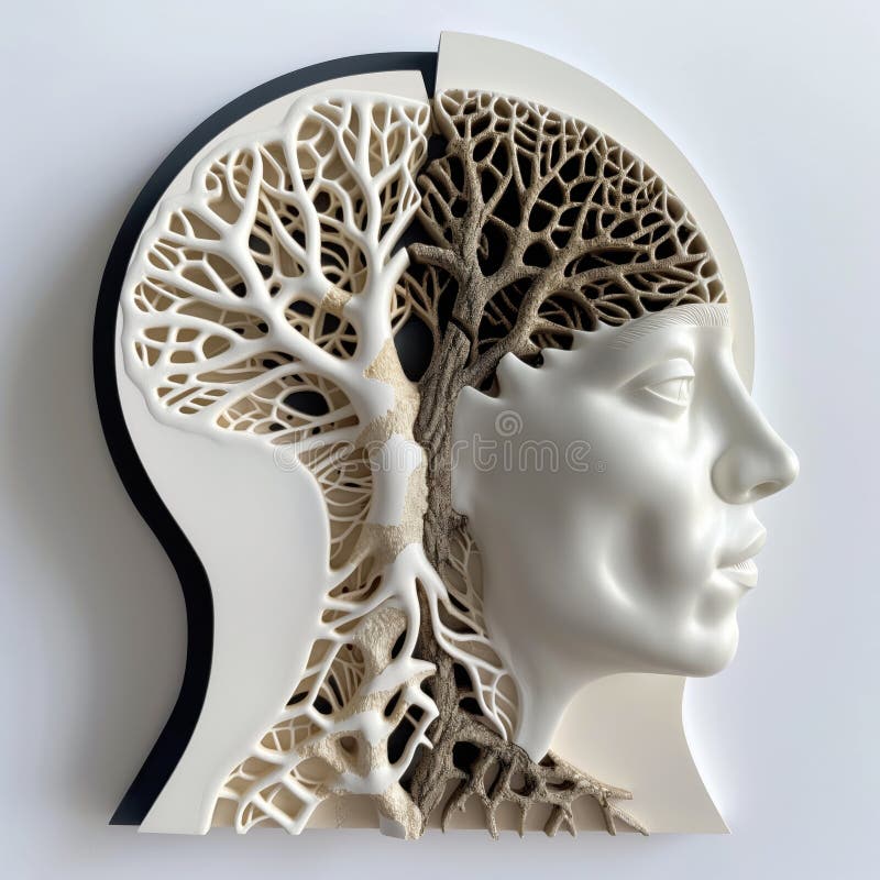 Growth Mindset Concept. Big Tree Growing Inside Human Brain Stock ...