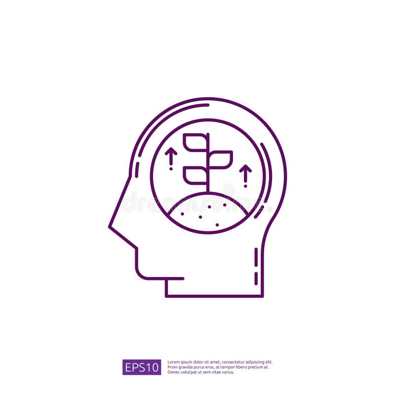 Growth Mindset Icon. Vector Illustration of a Plant Inside the Head ...
