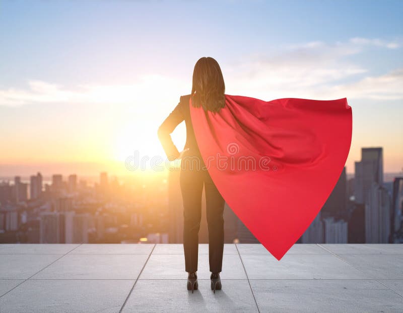 Growth Mindset, Motivation and Self-improvement: Empowered Woman with Cape Facing Sunrise Stock ...
