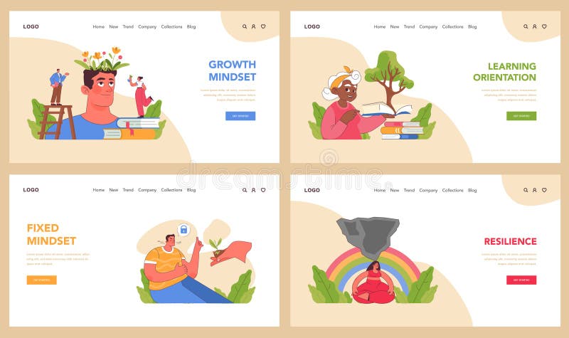 Growth Mindset Set. Flat Vector Illustration Stock Illustration ...