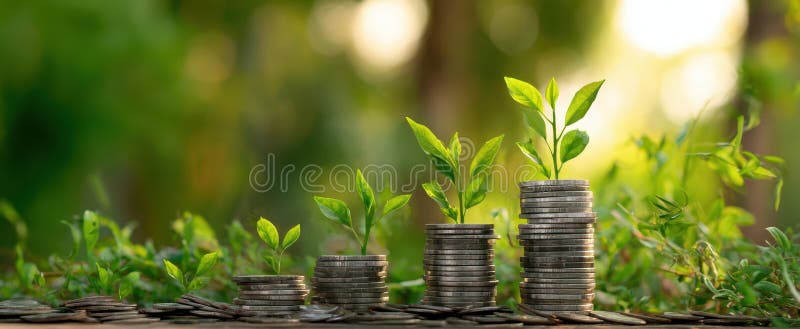 The Growth of Money Represented by Coins and Thriving Green Plants. AI ...