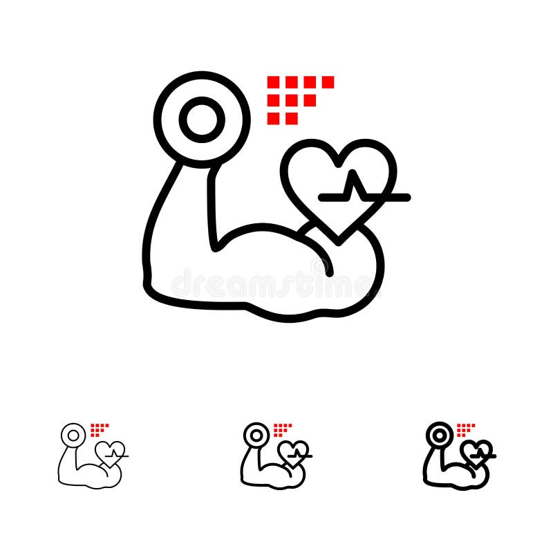 Growth, Muscle, Heart, Beat Bold and Thin Black Line Icon Set Stock ...