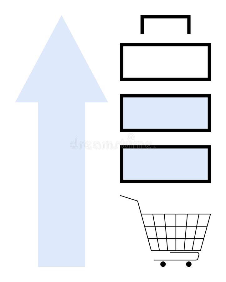 Growth in Online Shopping Concept with Shopping Cart and Arrow Stock ...