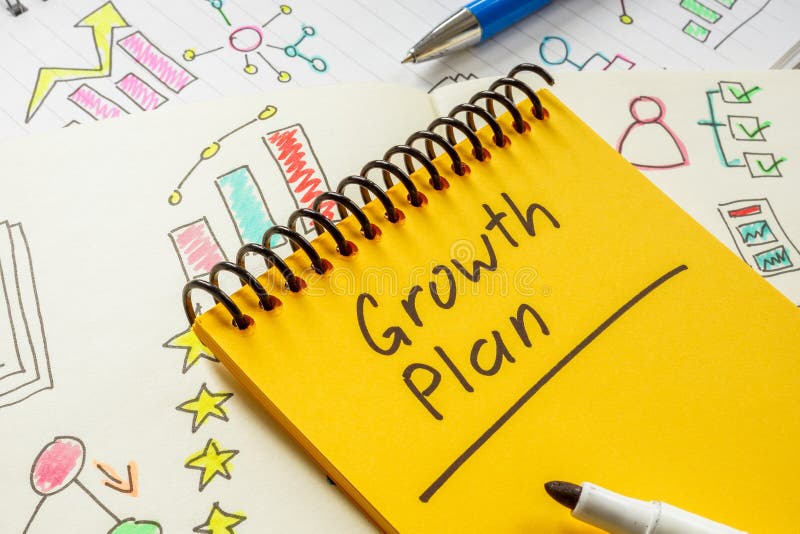 Growth Plan Concept. Business Notes and an Open Notebook with Writing ...