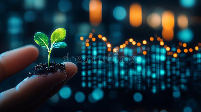 Growth Potential Hand Holds Sprout Against Backdrop of Abstract ...