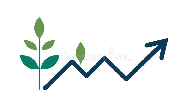 Growth and Progress Line Graph with Leaf Icon, Business Success, Vector ...