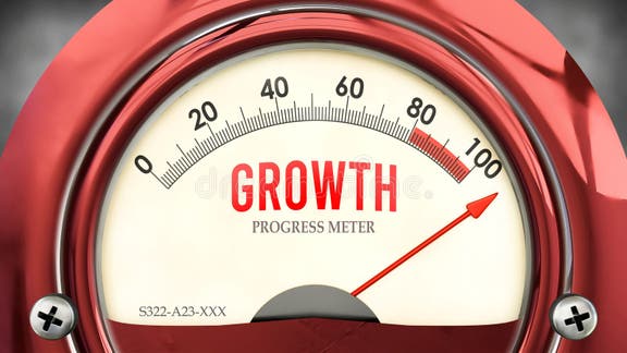 Growth and Progress Meter that is Hitting a Full Scale, Showing a Very High Level of Growth ...