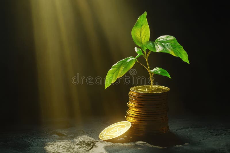 Growth and Prosperity: a Green Plant Emerging from a Stack of Gold ...