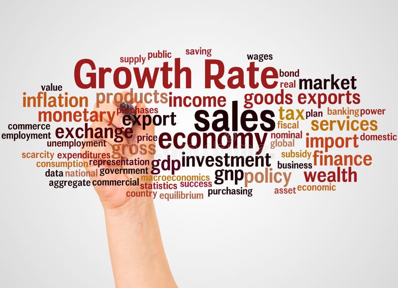 Growth Rate Word Cloud and Hand with Marker Concept Stock Illustration ...