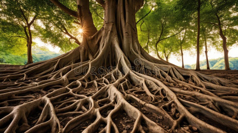 Growth rooted tree stock illustration. Illustration of tree - 360986183